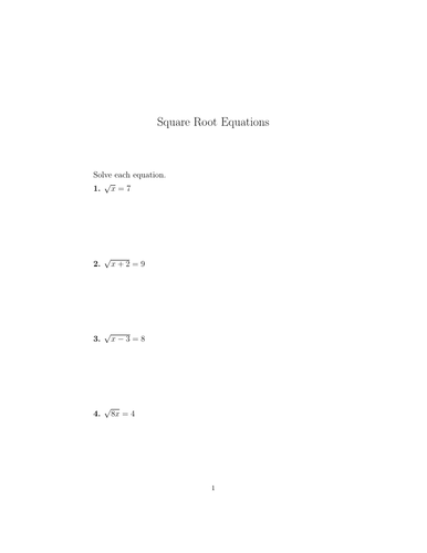 Square root equations (linear and quadratic) worksheet (with solutions ...