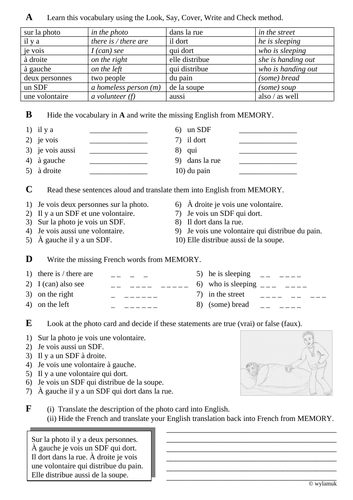 G.C.S.E. French - Theme 2 - Poverty and homelessness - Describing a ...