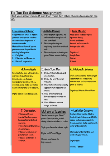 Science Tic Tac toe task. | Teaching Resources