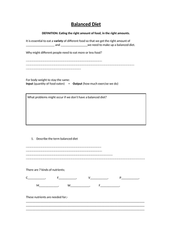 Edexcel 1-9 GCSE PE - Health, fitness and well-being - Balanced Diet ...