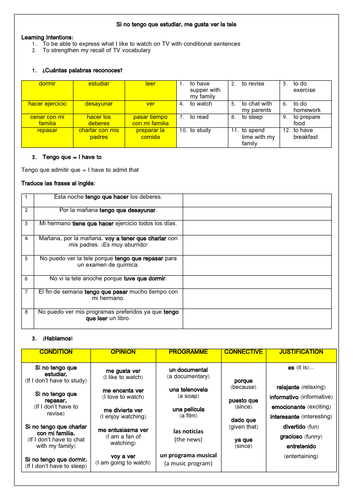 Spanish TV - la tele (3 Worksheets) GCSE | Teaching Resources