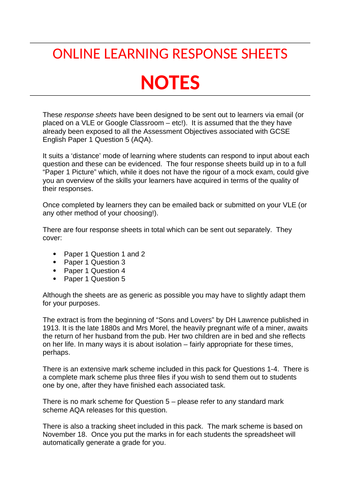 Online Distance / Home Learning - "Response Sheets" for GCSE English ...