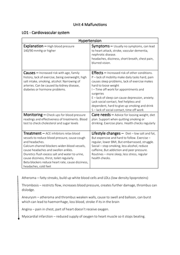 Health and Social care Unit 4 Anatomy Malfunctions level 3 Cambridge ...