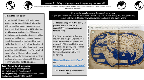 5 Lessons Tudor Exploration and Discovery - HOME LEARNING | Teaching ...