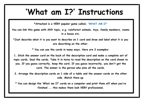 What Am I? A Great Describing Game | Teaching Resources