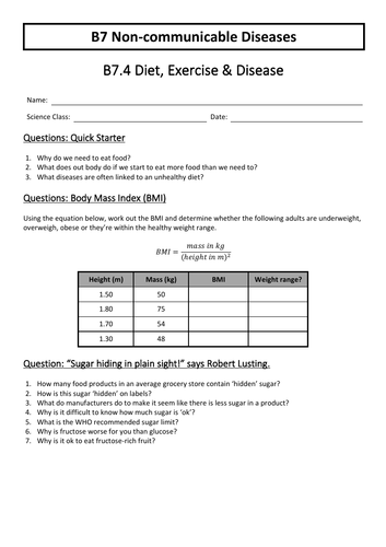 B7 Non-Communicable Diseases (AQA 9-1) | Teaching Resources