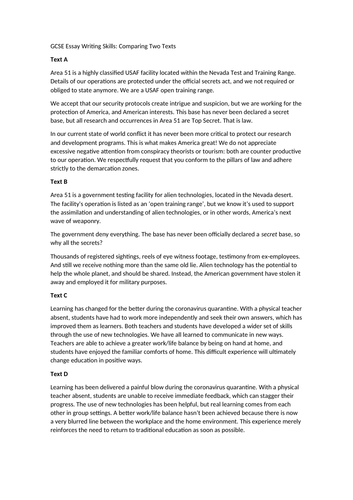 GCSE Essay Writing Skills: Comparing Two Texts | Teaching Resources