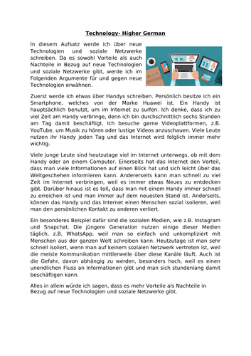 Higher German Technology Essay | Teaching Resources
