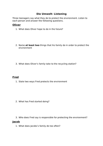 National German Umwelt Listening | Teaching Resources