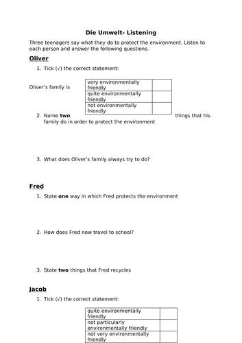 National German Umwelt Listening | Teaching Resources