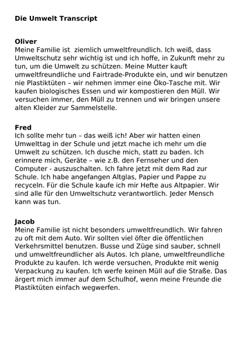 National German Umwelt Listening | Teaching Resources