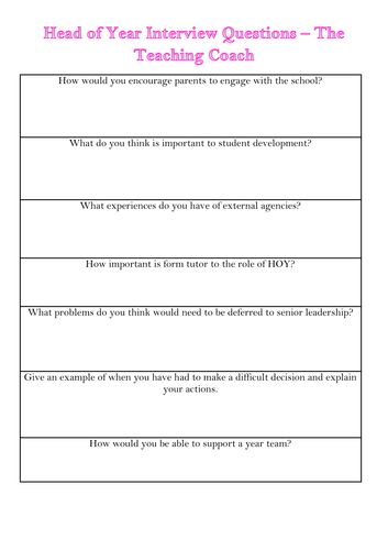 Pastoral Interview Questions - Set 1 - Head of Year Head of House ...