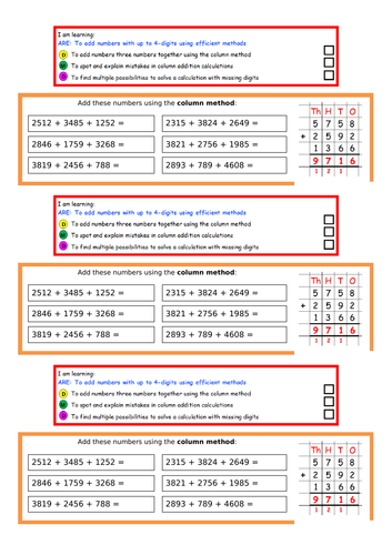 Column Addition [Year 4] | Teaching Resources