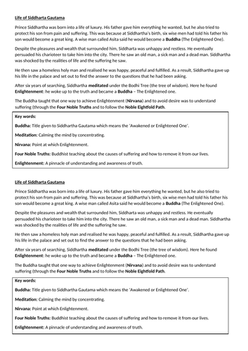 Life of The Buddha (lesson 2) | Teaching Resources