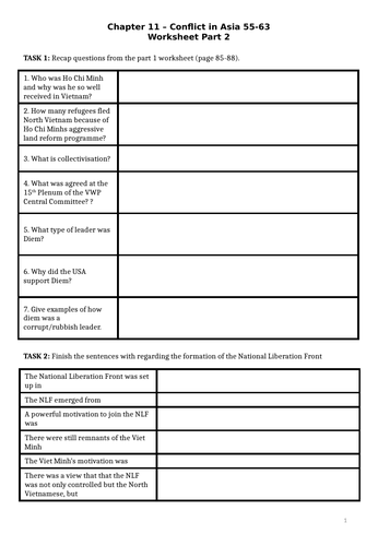 AQA 2R Cold War -Chapter 11- Conflict in Asia 55-63 Worksheet Part 2 ...