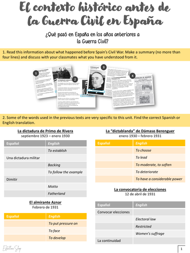 A level Spanish - la Guerra Civil (contexto) | Teaching Resources