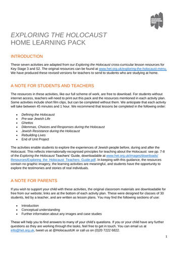 Exploring the Holocaust Home Learning Pack | Teaching Resources