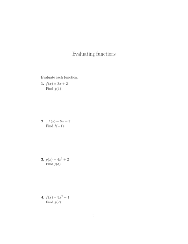 Evaluating functions worksheet (with solutions) | Teaching Resources