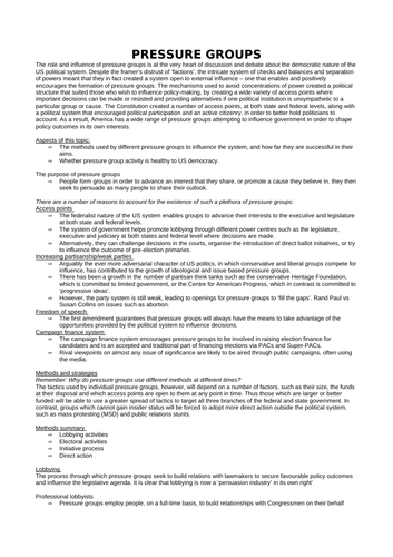 Pressure Groups US politics A* notes | Teaching Resources
