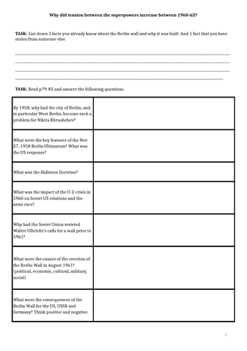 AQA 2R Cold War -Chapter 10 - 2nd Berlin Crisis worksheet | Teaching ...