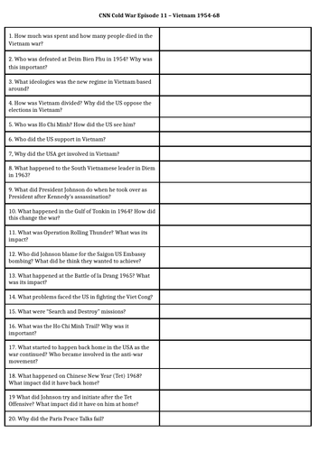 AQA 2R Cold War -Chapter 11 - Conflict in Asia 55-63 Worksheet Part 1 ...
