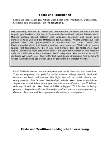 Year 1/AS - AQA A Level German translation practice | Teaching Resources