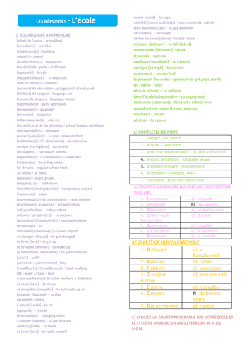 French GCSE 'School' Vocab Revision Worksheet | Teaching Resources
