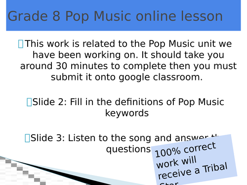 Pop Music online lesson (home learning) | Teaching Resources