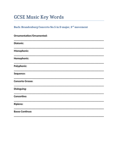 Edexcel GCSE Music: Bach Brandenburg Concerto key words and definitions ...