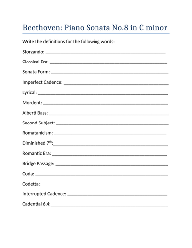 Edexcel GCSE Music: Beethoven Piano Sonata key words and definitions ...