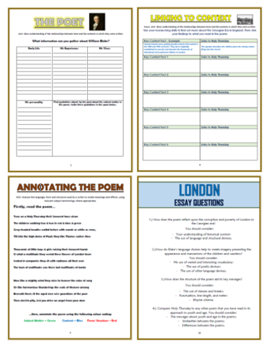 Holy Thursday (Songs of Innocence) Comprehension Activities Booklet ...