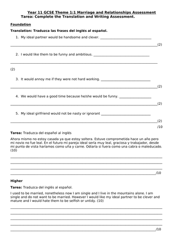 GCSE Spanish Relationships Unit of Work | Teaching Resources