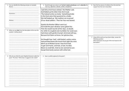 Year 8 Conflict Poetry Unseen Analysis | Teaching Resources