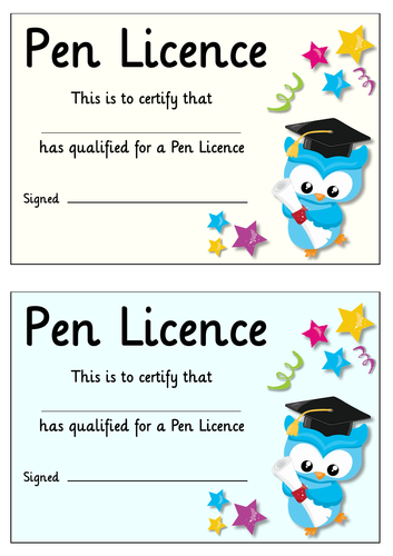 Pen Licence Certificates | Teaching Resources