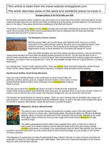 Travel writing reading comp and vocab | Teaching Resources