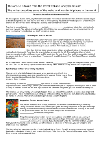 Travel writing reading comp and vocab | Teaching Resources
