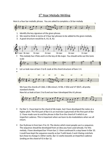 5th Year Music Melody Writing | Teaching Resources