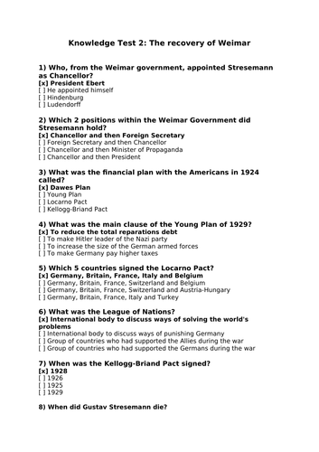 History knowledge tests for Germany in Transition. EDUQAS - 7 units ...