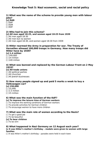 History knowledge tests for Germany in Transition. EDUQAS - 7 units ...