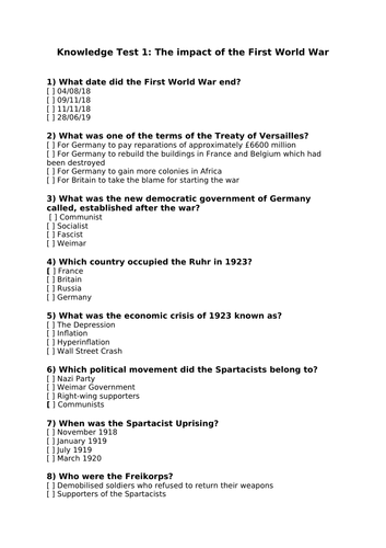 History knowledge tests for Germany in Transition. EDUQAS - 7 units ...
