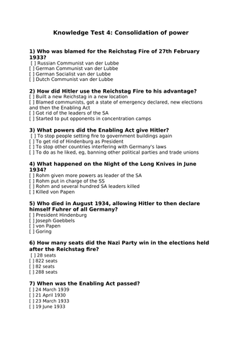 History knowledge tests for Germany in Transition. EDUQAS - 7 units ...