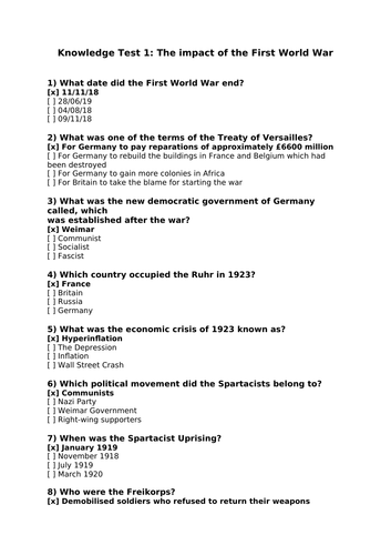 History knowledge tests for Germany in Transition. EDUQAS - 7 units ...