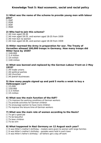 History knowledge tests for Germany in Transition. EDUQAS - 7 units ...