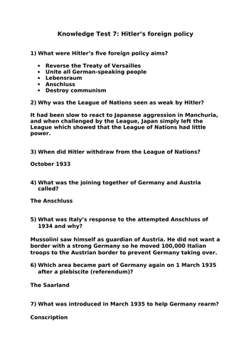 History knowledge tests for Germany in Transition. EDUQAS - 7 units ...