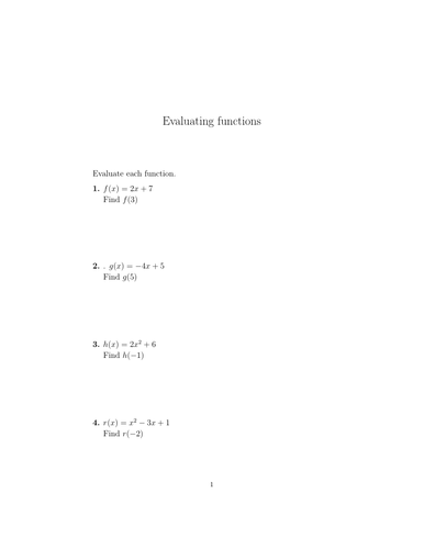 Evaluating functions worksheet no 3 (with solutions) | Teaching Resources