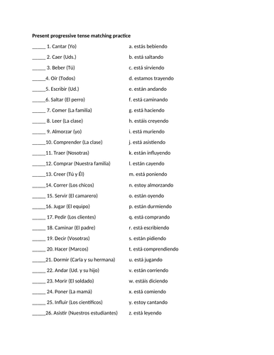 Present progressive matching practice | Teaching Resources