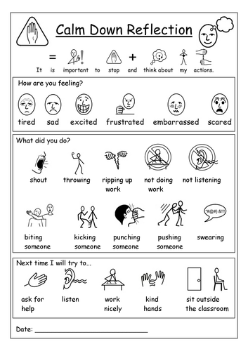 Calm down reflection sheet | Teaching Resources