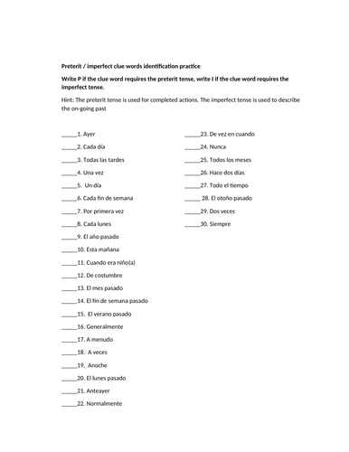 Preterit imperfect identification practice | Teaching Resources