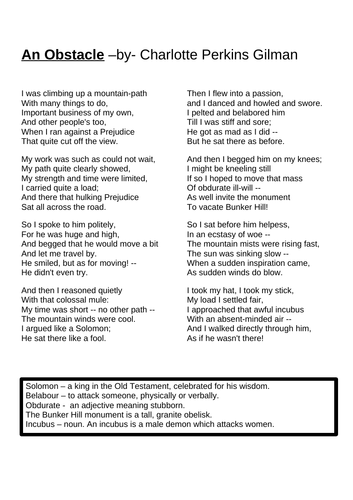 Unseen Poetry "An Obstacle" Charlotte Perkins Gilman Prejudice ...