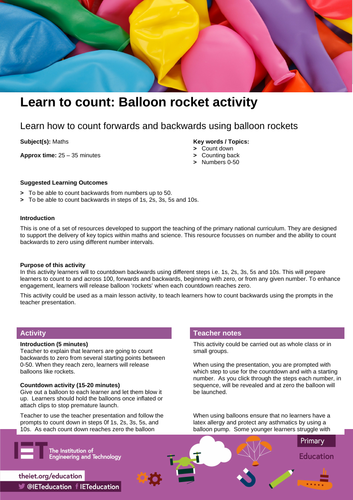 Learn to count: Balloon rocket activity | Teaching Resources